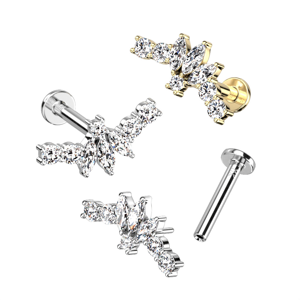 14K gold push-in labret with marquise design and arch