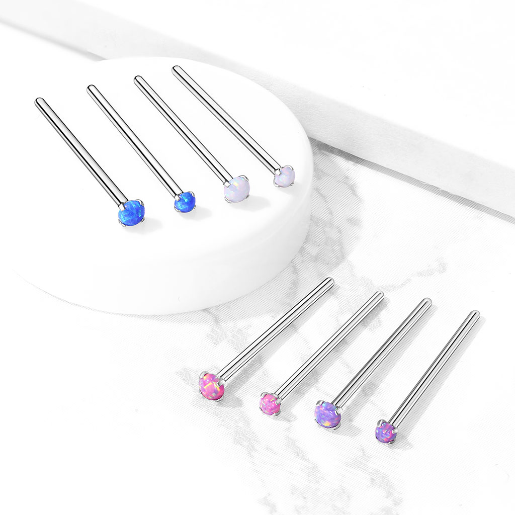 Personalize your own piercing with this fishtail stud with an opal stone