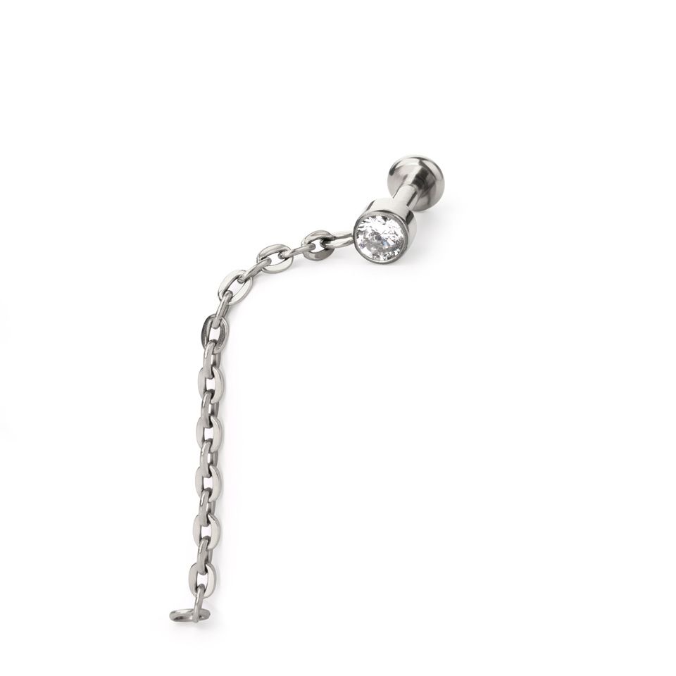 Delicate titanium labret with chain dangle