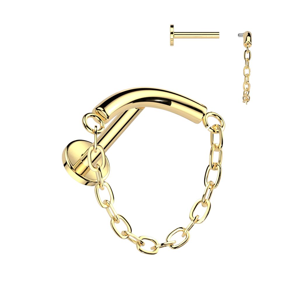Curved titanium labret with chain for cartilage or lobe