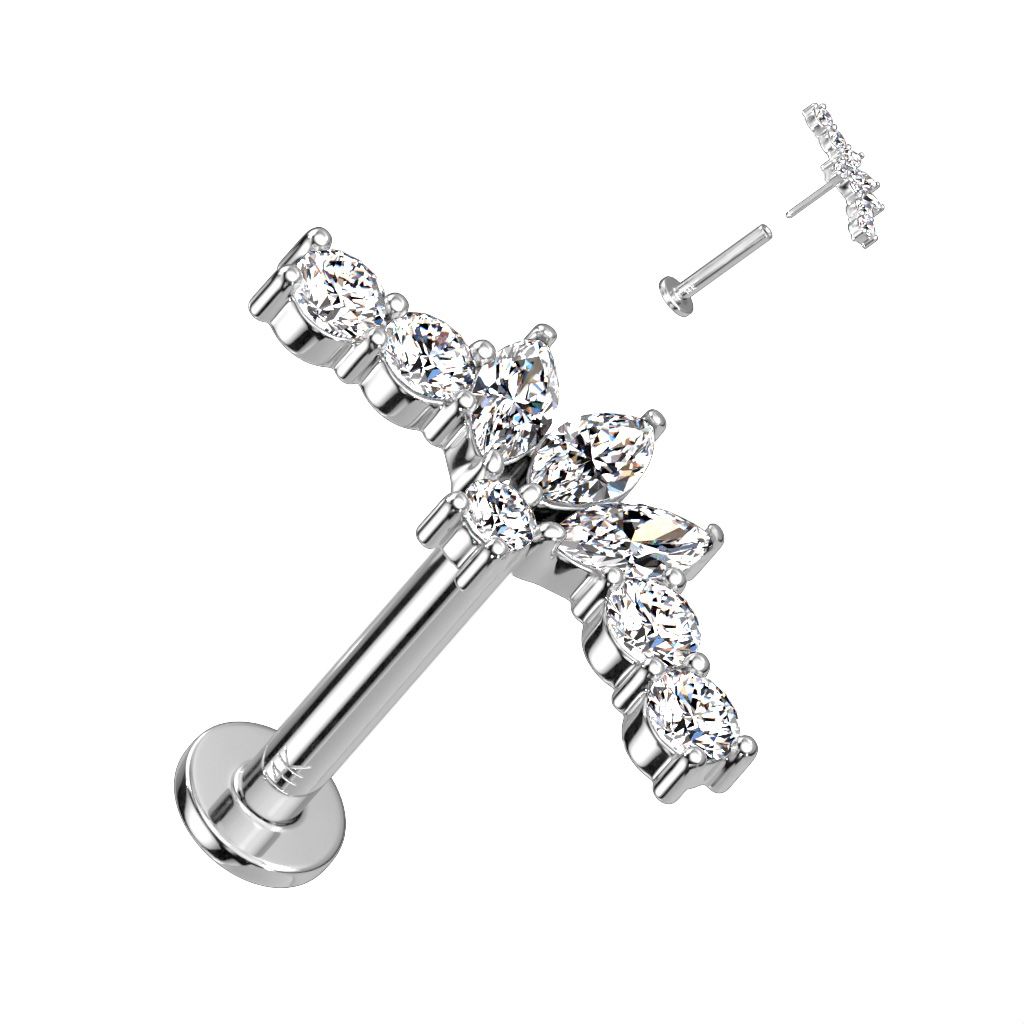 14K gold push-in labret with marquise design and arch