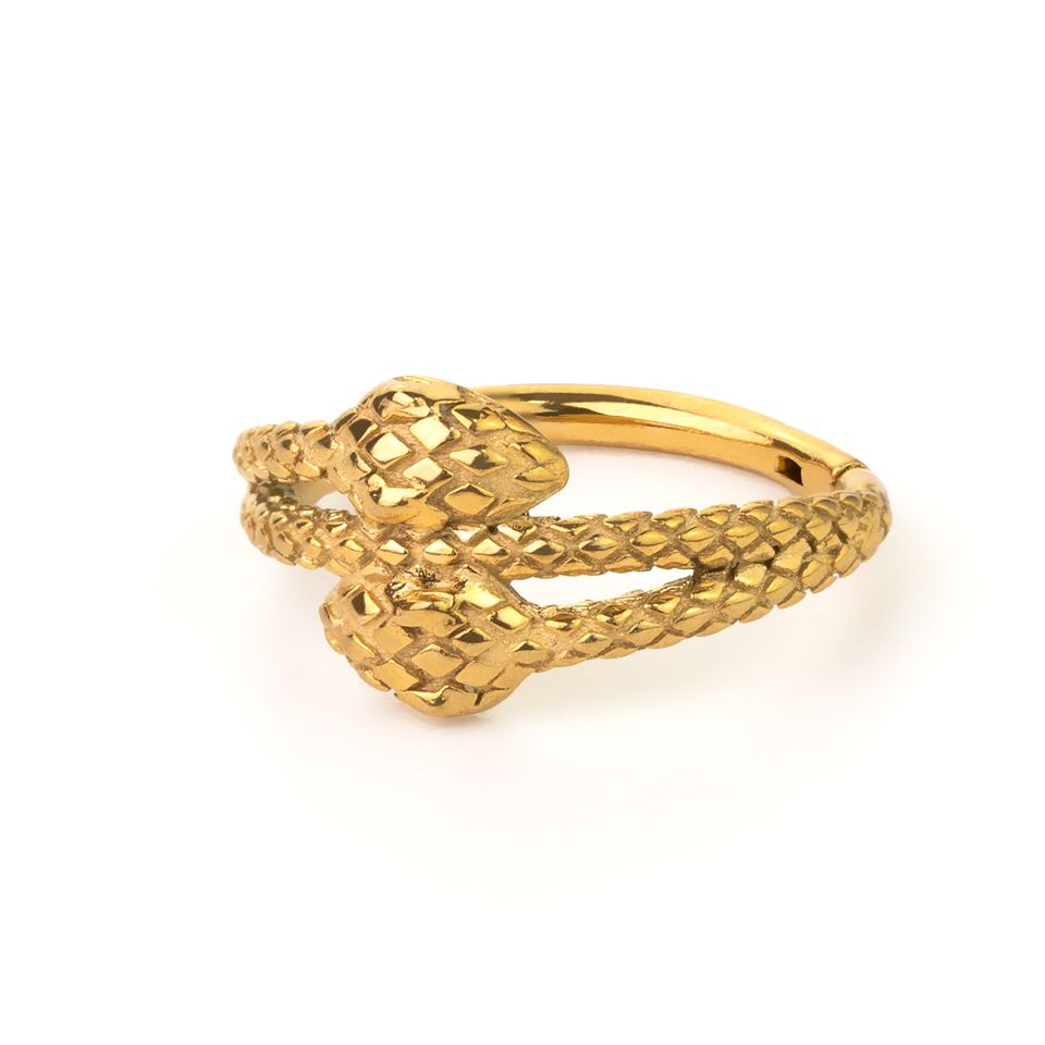 Cute double snake head hinged ring with scales texture