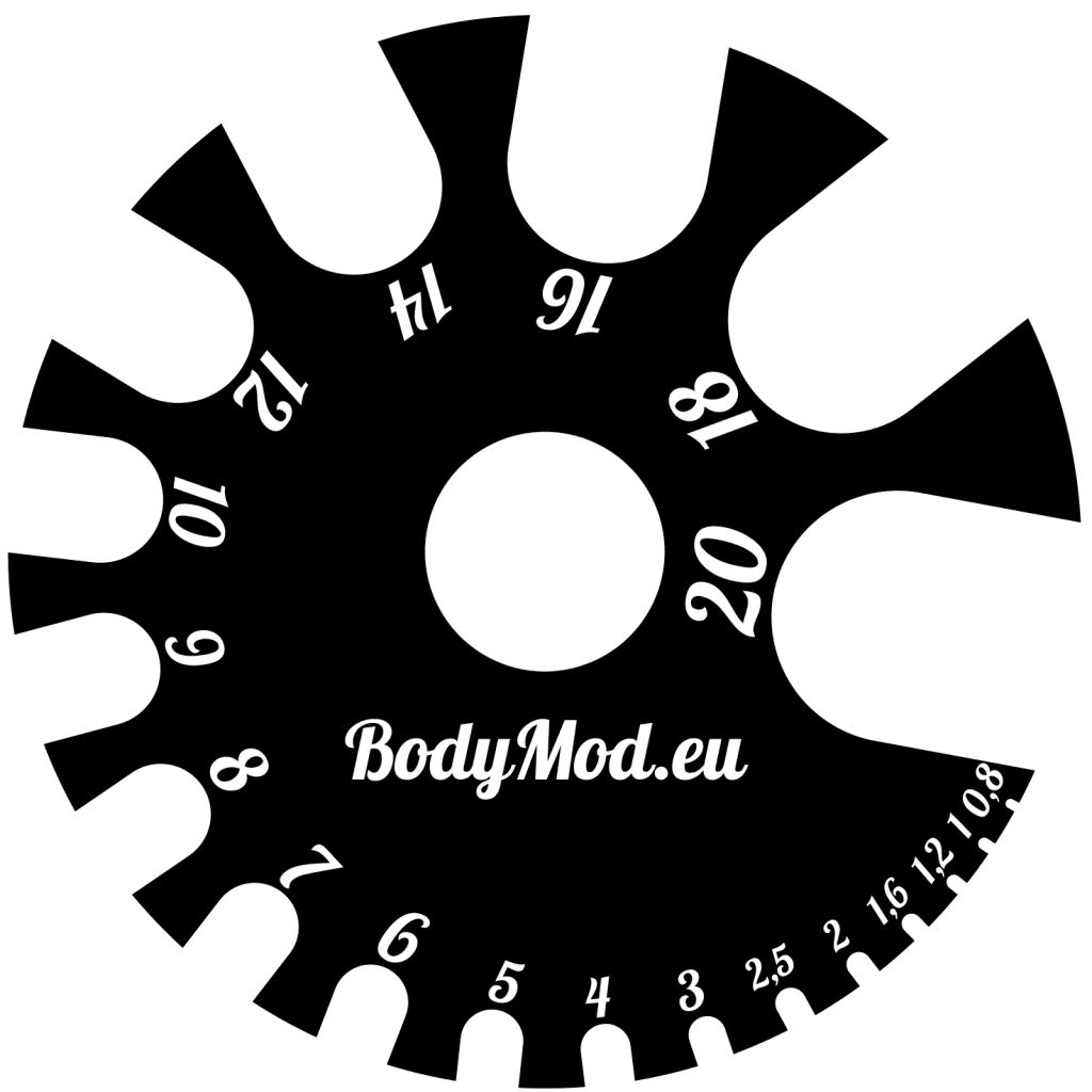 Tool to measure piercing jewelry sizes - Gauge wheel