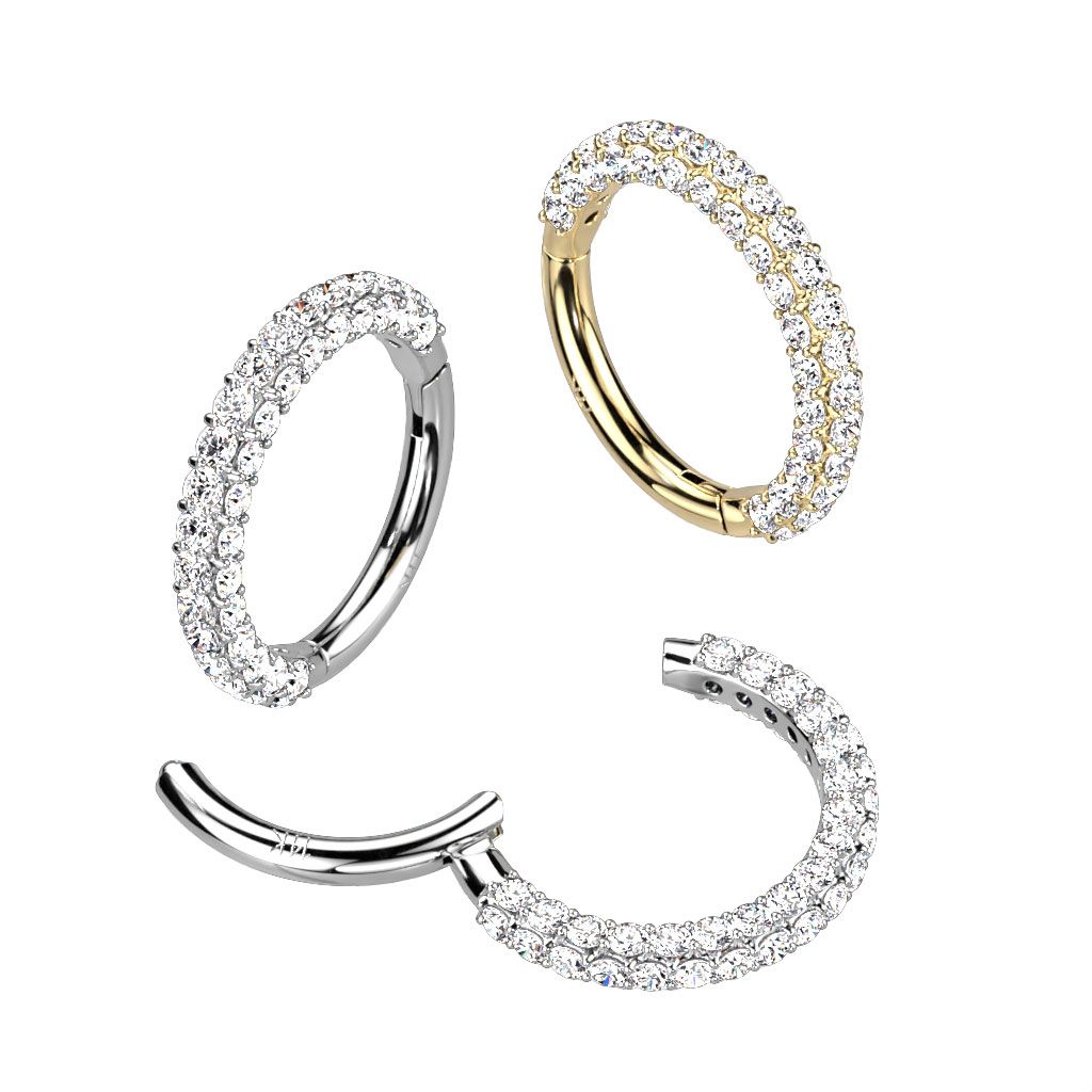 Stunning 14K gold hinged ring paved with CZ stones