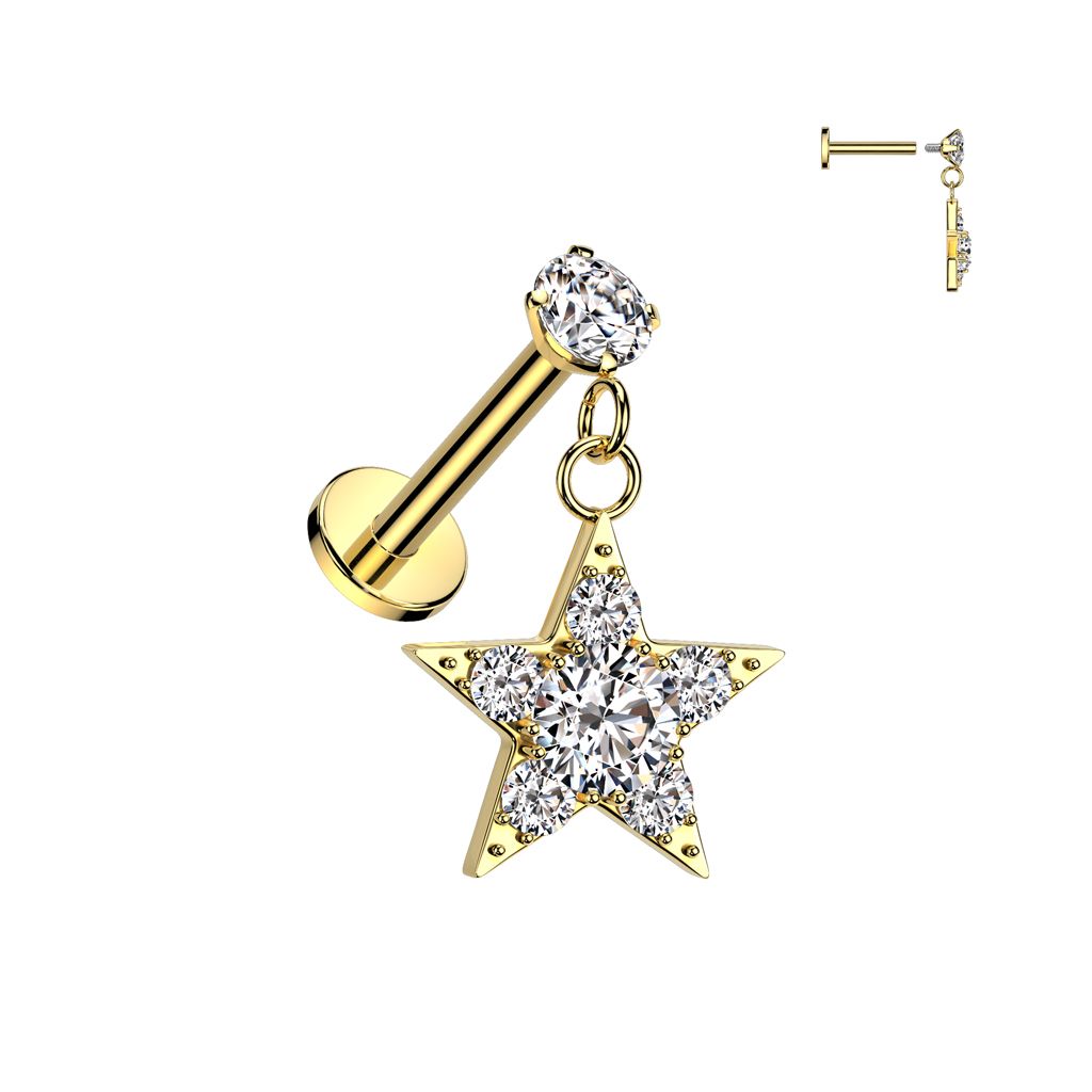 Star charmed labret with gemstones