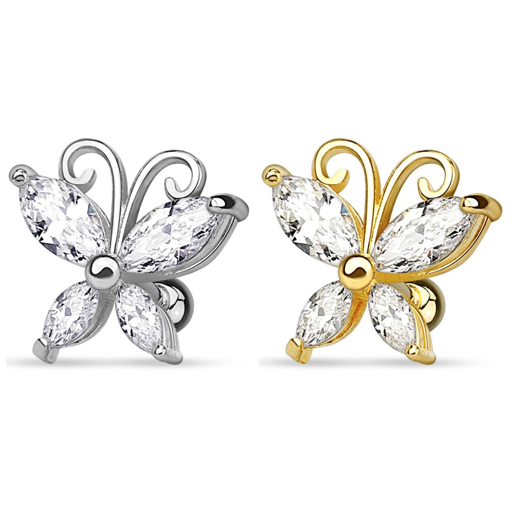 Lovely ear piercing with a gold-plated butterfly