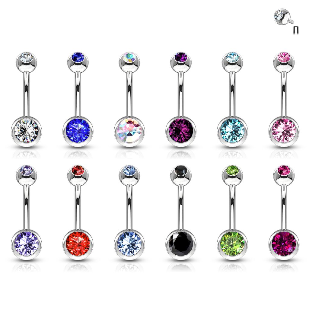 Classic and trendy surgical steel belly ring with stones