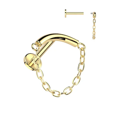 Curved titanium labret with chain for cartilage or lobe