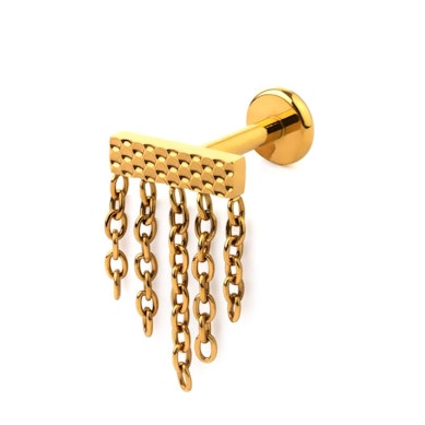 Fabulous rectangular labret in titanium with chain dangles